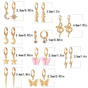 12 Pairs Gold Butterfly Earrings for Women Dangle - Butterfly Dangle Earrings for Women - Gold Hoop Earrings with Charm- Spike Hoop Earrings Set for Young Women - Cute Earrings for Women