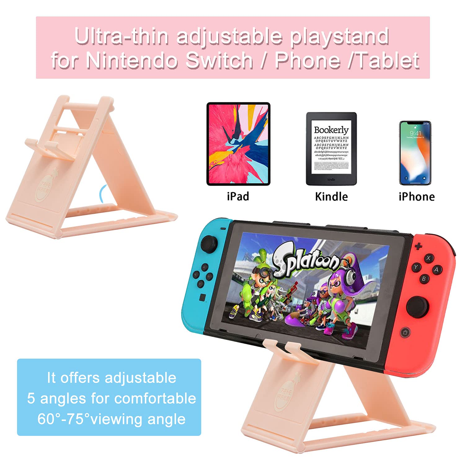 BRHE Cute Travel Carrying Case for Nintendo Switch Accessories Kit with Hard Protective Cover, Glass Screen Protector, Adjustable Stand and Thumb Grip Caps 10 in 1(Switch Pink)