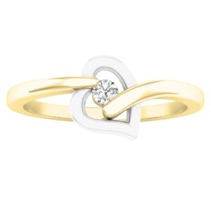 Dazzlingrock Collection Round White Diamond Solitaire Heart Promise Ring for Women (0.05 ctw, Color I-J, Clarity I1-I2) in 14K White & Yellow Gold Size 7