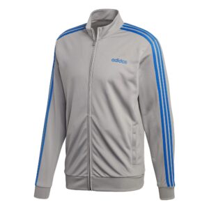 adidas Men's Essentials 3-stripes Tricot Track Jacket, MGH Solid Grey/Glory Blue, S