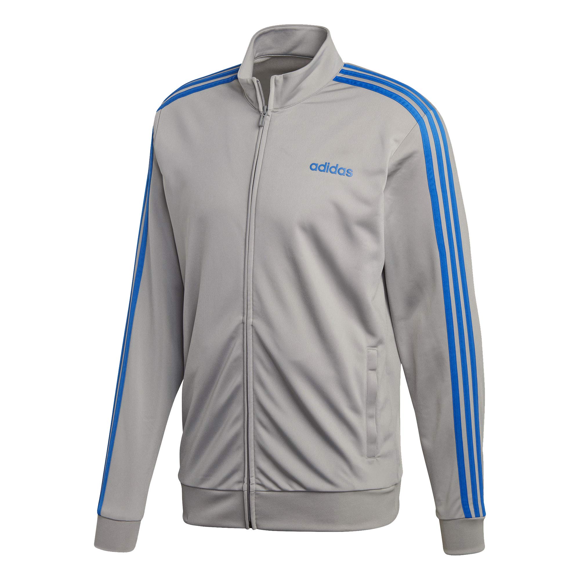 adidas Men's Essentials 3-stripes Tricot Track Jacket, MGH Solid Grey/Glory Blue, S