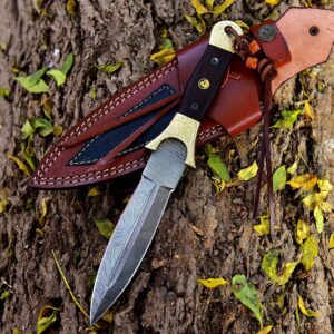 damascus steel fixed blade hunting knife with sheath for men - camping/survival/tactical/handmade 9.5 inches. sm29