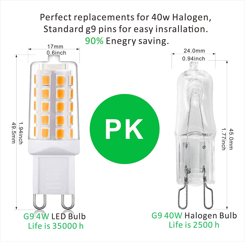 AIPLAMP G9 led Bulb Dimmable t4 g9 Base Bulbs, 2700K Soft White Light Equivalent to 25W 40W Halogen Bulbs, 4W 450Lm 120V AC No Flicker 360 Degree Angle, G9 led Lamp,5 Pack