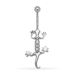 14k gold 14-gauge cubic zirconia lizard drop body jewelry belly ring (18mmx40mm) (white-gold)……