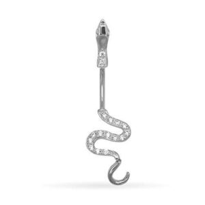 jewelryweb solid 14k gold 14-gauge cubic zirconia snake drop body jewelry belly ring (12mm x 35mm) (white-gold)……