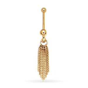 14k gold 14-gauge tassel bead drop body jewelry belly ring (10mm x 50mm) (yellow-gold)