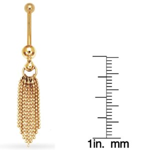 14k Gold 14-Gauge Tassel Bead Drop Body Jewelry Belly Ring (10mm x 50mm) (yellow-gold)