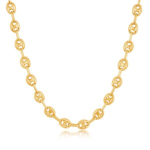 coffee bean necklace puffed mariner anchor chain link necklace gold | 14k gold plated and silver | chain link necklaces for women (6mm- 18 inch)