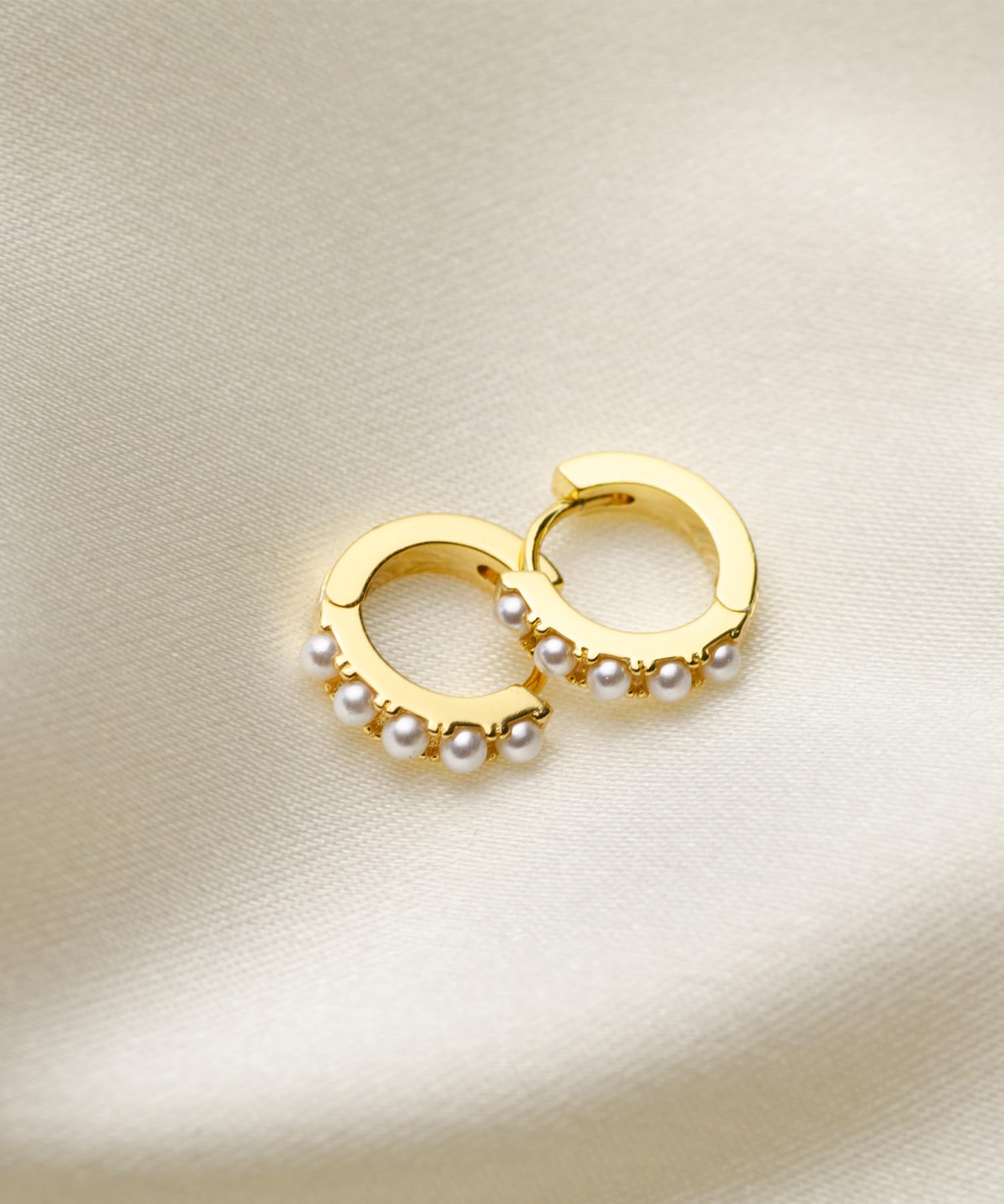 LAVLA Pearl Huggie Earrings | 14k Gold Plated or Silver Small Tiny Pearl Hoop Earrings For Women (Gold Pearl)