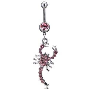 kinsing 14g dangle animal belly button ring scorpion navel ring pink 316l stainless steel cz body piercing jewelry for women girls