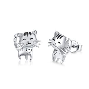 cat earrings for women,925 sterling silver cat stud earrings hypoallergenic cat earrings jewelry gift for birthday christmas