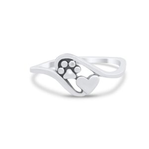 blue apple co. sterling silver size-10 paw heart promise ring band solid round 925 sterling silver