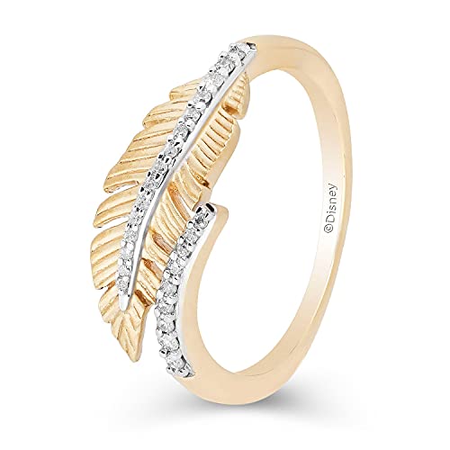 Jewelili Enchanted Disney Fine Jewelry 10K Yellow gold 1/10 Cttw Diamond Pocahontas Feather Ring Size 6