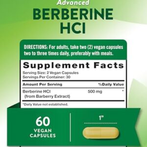 Nature's Truth Berberine 500mg | 60 Capsules | Vegan, Non-GMO, and Gluten Free Supplement