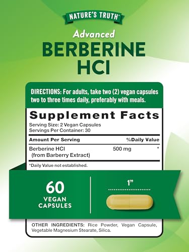 Nature's Truth Berberine 500mg | 60 Capsules | Vegan, Non-GMO, and Gluten Free Supplement