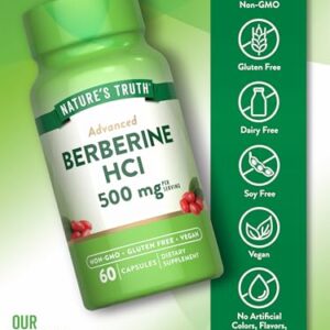 Nature's Truth Berberine 500mg | 60 Capsules | Vegan, Non-GMO, and Gluten Free Supplement