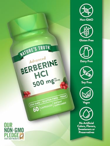 Nature's Truth Berberine 500mg | 60 Capsules | Vegan, Non-GMO, and Gluten Free Supplement