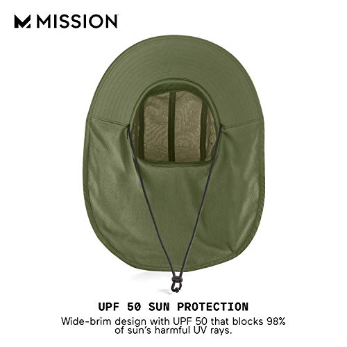 MISSION Cooling Sun Defender Hat, Bronze Green - Unisex Wide-Brim Hat with Nape for Men & Women - Lightweight & Durable - Cools Up to 2 Hours - UPF 50 Sun Protection - Machine Washable