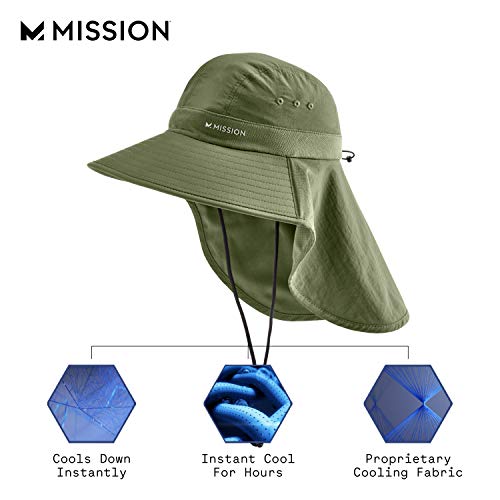 MISSION Cooling Sun Defender Hat, Bronze Green - Unisex Wide-Brim Hat with Nape for Men & Women - Lightweight & Durable - Cools Up to 2 Hours - UPF 50 Sun Protection - Machine Washable