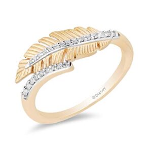 jewelili enchanted disney fine jewelry 10k yellow gold 1/10 cttw diamond pocahontas feather ring size 6