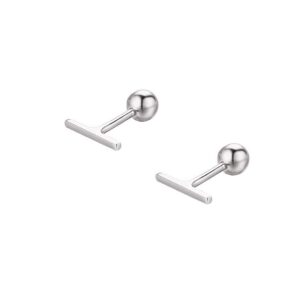 sterling silver mini bar earrings for women 14k gold plated minimalist tiny short bars 20g barbell 4mm ball stud tragus post screw back hypoallergenic dainty jewelry (silver)