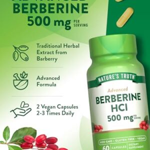 Nature's Truth Berberine 500mg | 60 Capsules | Vegan, Non-GMO, and Gluten Free Supplement