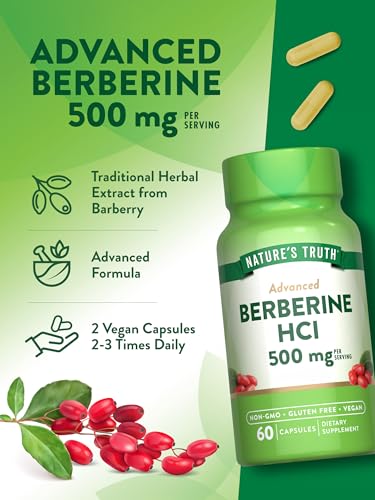 Nature's Truth Berberine 500mg | 60 Capsules | Vegan, Non-GMO, and Gluten Free Supplement