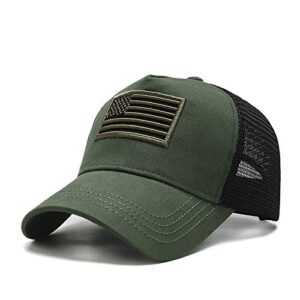 uphily army green us american flag trucker cap - olive mid profile curved bill patriotic mesh dad hat for men or women