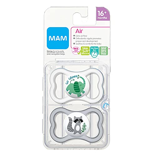 MAM Air Baby Pacifier, for Sensitive Skin, Sterilizer Case,Unisex, 16+ Months (Pack of 2)