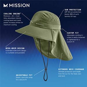 MISSION Cooling Sun Defender Hat, Bronze Green - Unisex Wide-Brim Hat with Nape for Men & Women - Lightweight & Durable - Cools Up to 2 Hours - UPF 50 Sun Protection - Machine Washable