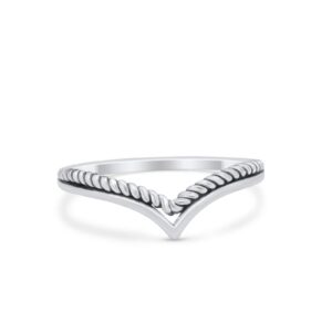 blue apple co. sterling silver size-7 midi thumb ring v band chevron plain solid heart cabl round 925 sterling silver