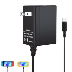 switch charger for nintendo switch, ac power adapter with 5ft charger cable/power cord for nintendo switch and oled and switch lite-fast charge switch support tv dock mode