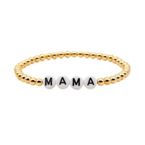 the woo's gold color ball beaded bracelets brass mama love letter wrapped bracelet boho handmade beads charm bracelet summer femme friendship jewelry for women stretch stackable bracelet-mama