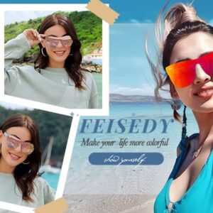 FEISEDY Mirrored Rimless Sunglasses One Piece Lens Reflective Sunglasses for Women Men B2647