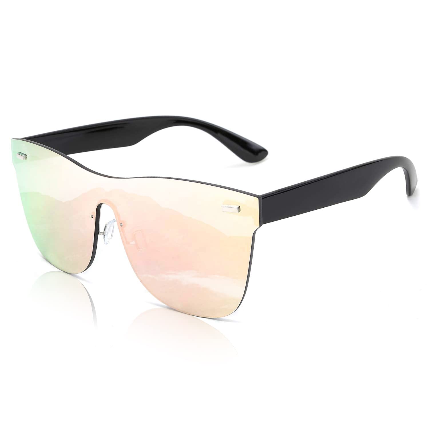 FEISEDY Mirrored Rimless Sunglasses One Piece Lens Reflective Sunglasses for Women Men B2647