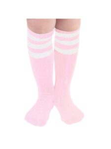 american trends kids child soccer socks stripes knee high tube socks cotton uniform sports socks for toddler girls 1 pack pink white