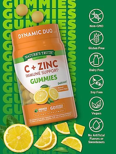 Vitamin C Gummies with Zinc for Adults | 60 Count | Immune Support Supplement | Vegan, Non GMO & Gluten Free | by Natures Truth