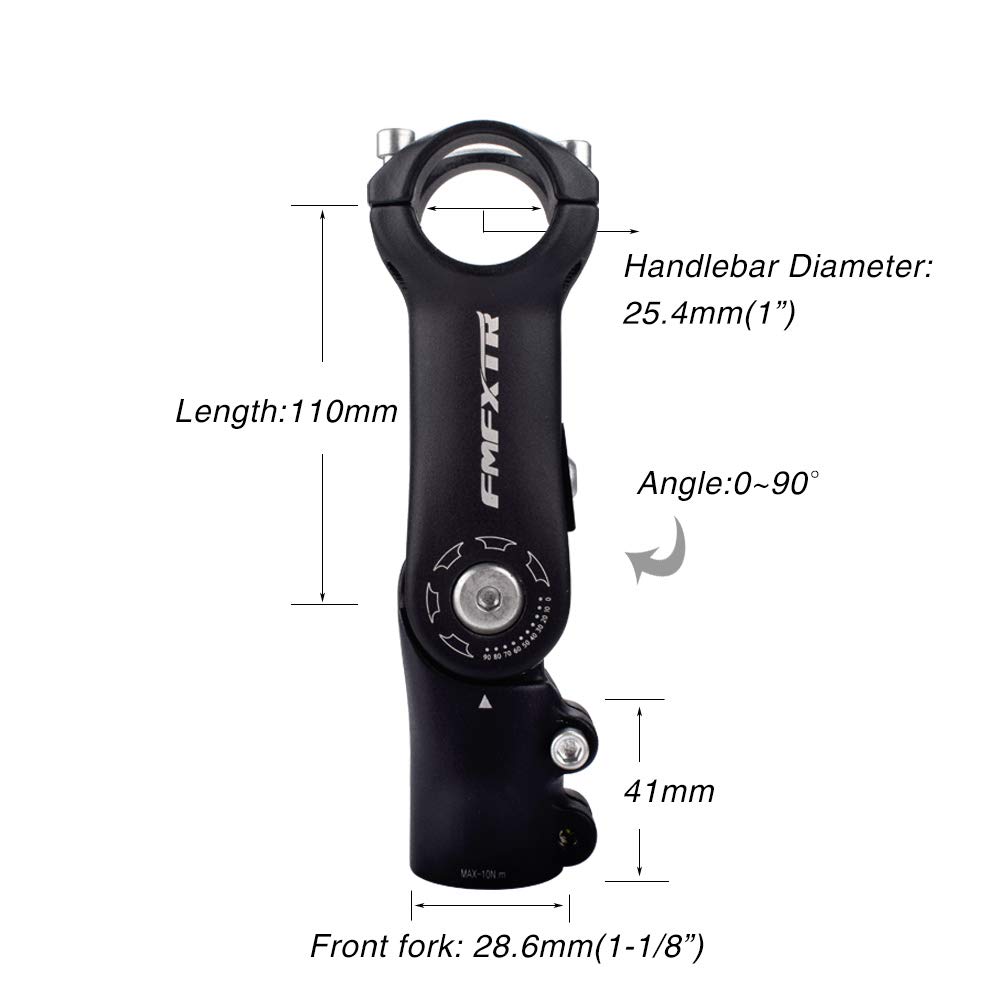 FOMTOR Adjustable Stem 0~90 Degree 110mm MTB Adjustable Bike Stem for 25.4mm(1") Handlebar, Suitable for Most of Mountain Bike, Road Bike, BMX