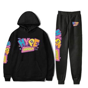 wawni the hype house hoodies set men women hoodie pants two-piece sweatshirt suit (black,xl)