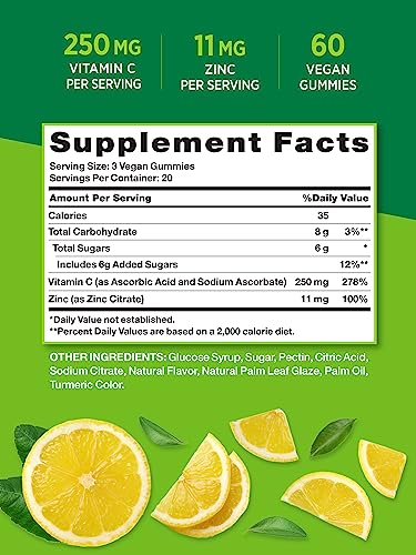 Vitamin C Gummies with Zinc for Adults | 60 Count | Immune Support Supplement | Vegan, Non GMO & Gluten Free | by Natures Truth