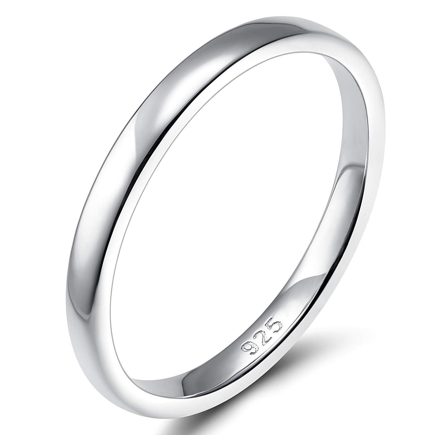 EAMTI 2mm 4mm 6mm 925 Sterling Silver Ring High Polish Plain Dome Wedding Band Comfort Fit Size 3