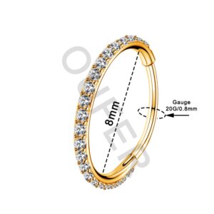 OUFER Gold Hinged Segment Earring Hoop 20G Stainless Steel with Cartilage Earrings Clear CZ Paved Tragus Helix Earrings Cartilage Earring Septum Nose Ring Hoop