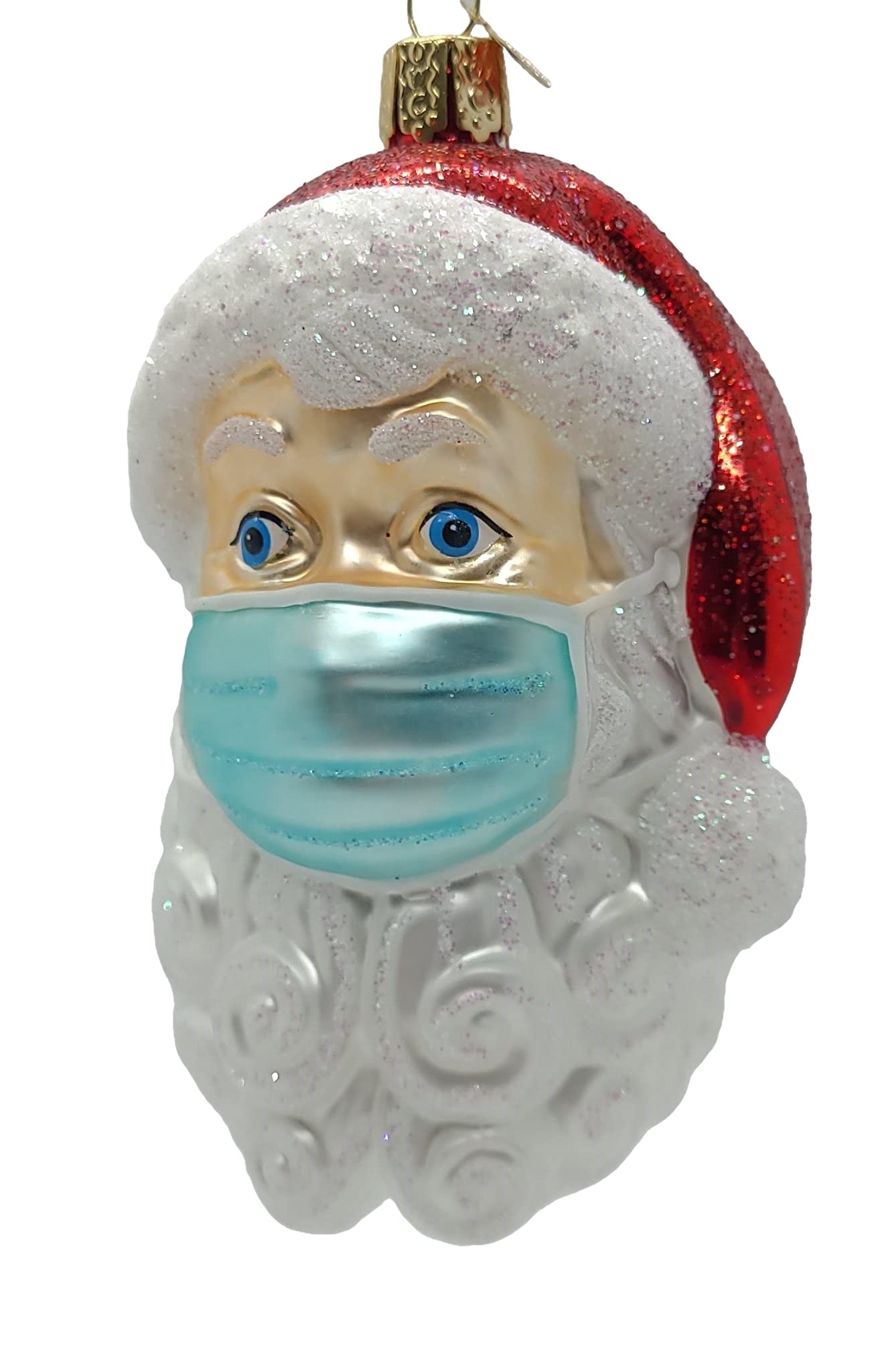 Old World Christmas Santa with Face Mask Blown Glass 2020 Unique Christmas Ornaments for Christmas Tree Decorations