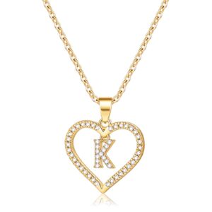 iefshiny initials letter necklace for girls women, 14k gold plated k letter big necklaces for women cz pendant necklace with initials for women teen girls jewelry teenage mothers day valentines gift