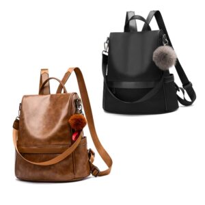 cheruty women backpack purse pu leather & nylon anti-theft fashion casual shoulder bag lightweight travel ladies satchel bags