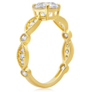 MAX + STONE 1 Carat Cubic Zirconia Engagement or Anniversary Ring for Women with Marquise Band in 10k Yellow Gold (1.0 ct.tw) Size 6