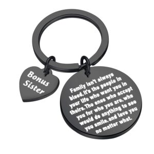 bobauna bonus sister in law keychain family isn't always blood it's the people in your life who want you in theirs wedding jewelry bridal shower gift (bonus sister keychain black)