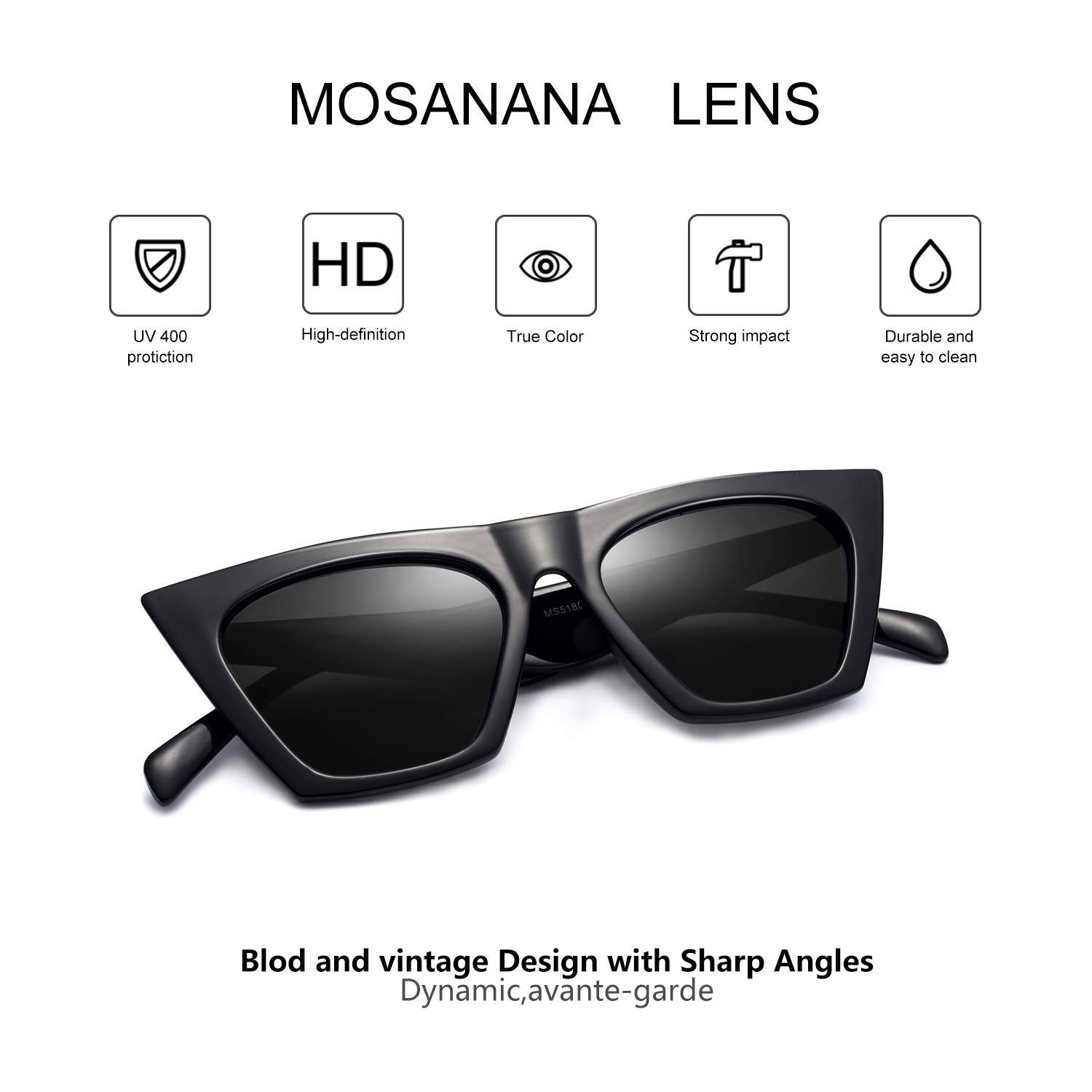 mosanana 2 Pack Pair Cat Eye Sunglasses for Women Trendy Square Cateye Black Demi Retro Vintage Cool 90s Fashion Cute Funky Ladies Small Face Dark Chunky Unique Baddie 2023 Stylish Sexy Indie Shine