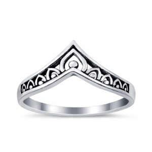 Blue Apple Co. Sterling Silver Size-5 Heart Filigree Petite Thumb Ring Band Chevron Midi V Filigree Solid Round 925 Sterling Silver