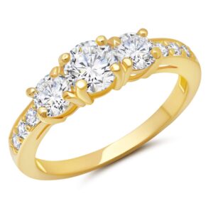 max + stone 1 carat cubic zirconia engagement or anniversary eternity three stone ring for women in 10k yellow gold (1.0 ct.tw) size 5